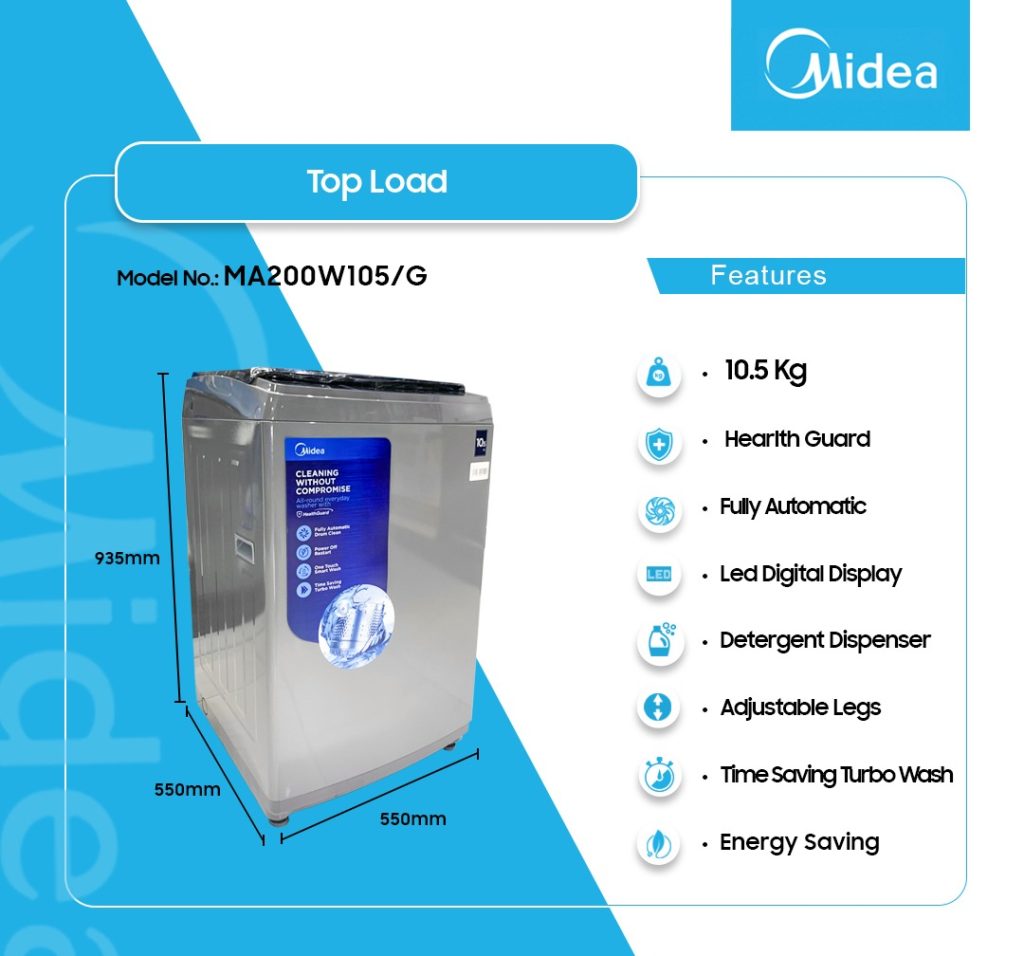MIDEA 10.5KG TOP LOAD FULL AUTO WASHING MACHINE - Legacy Luxury Store