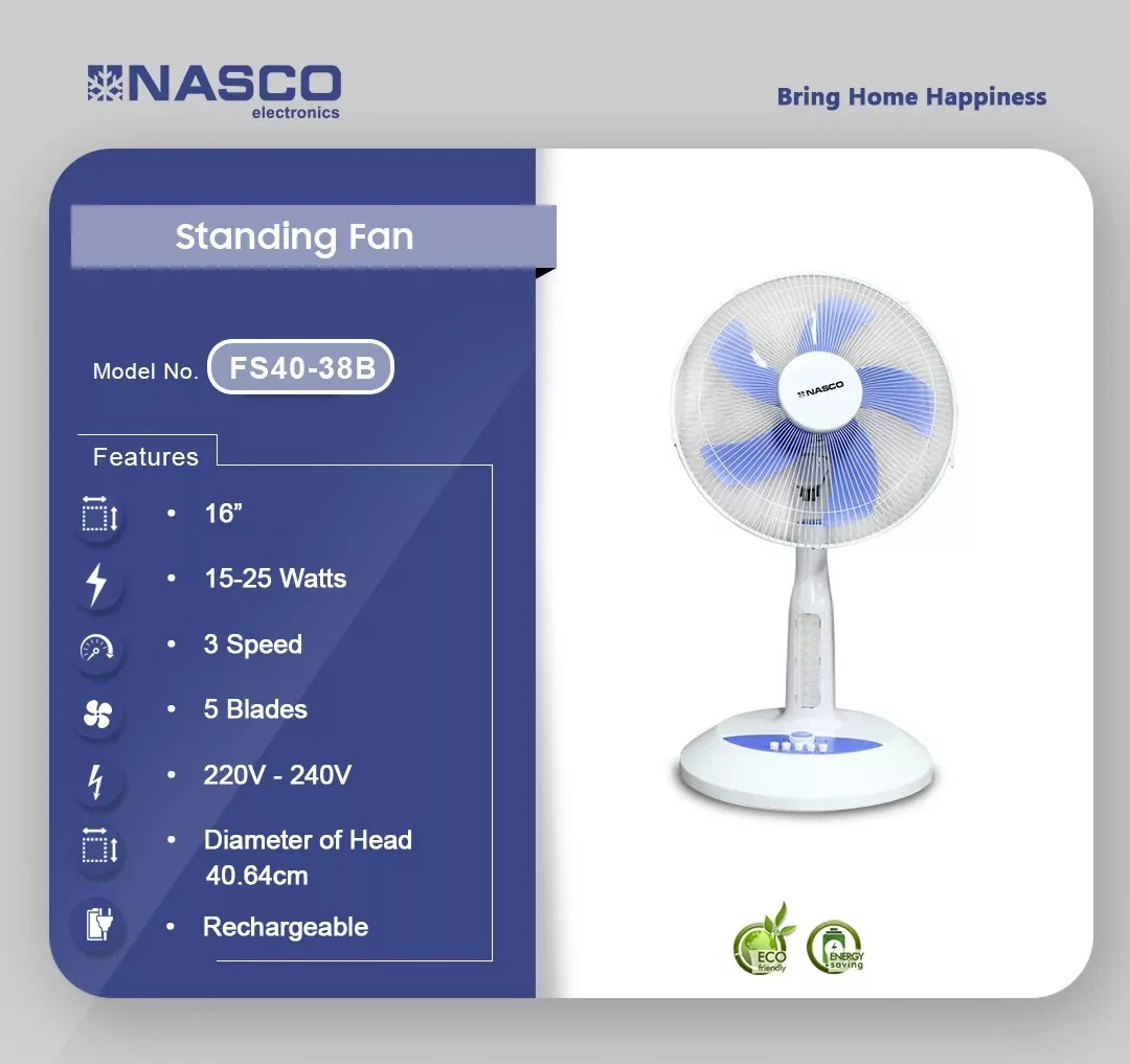 NASC 16″ RECHARGEABLE STANDING FAN - Legacy Luxury Store