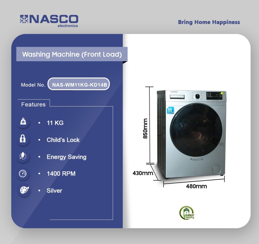 NASCO 11KG FRONT LOAD FULL AUTO WASHING MACHINE - Legacy Luxury Store