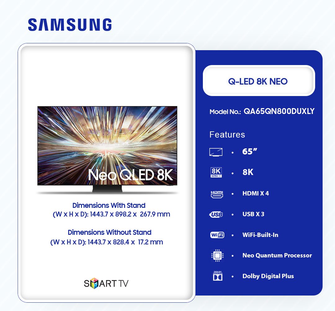SAMSUNG 65″ QN800A NEO QLED 8K SMART TV - Legacy Luxury Store
