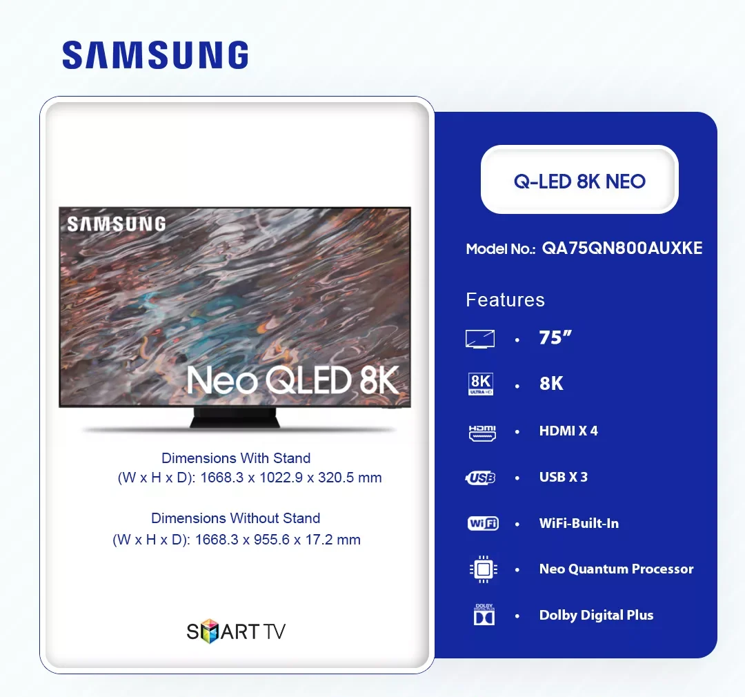 SAMSUNG 75″ QN800A NEO QLED 8K SMART TV - Legacy Luxury Store