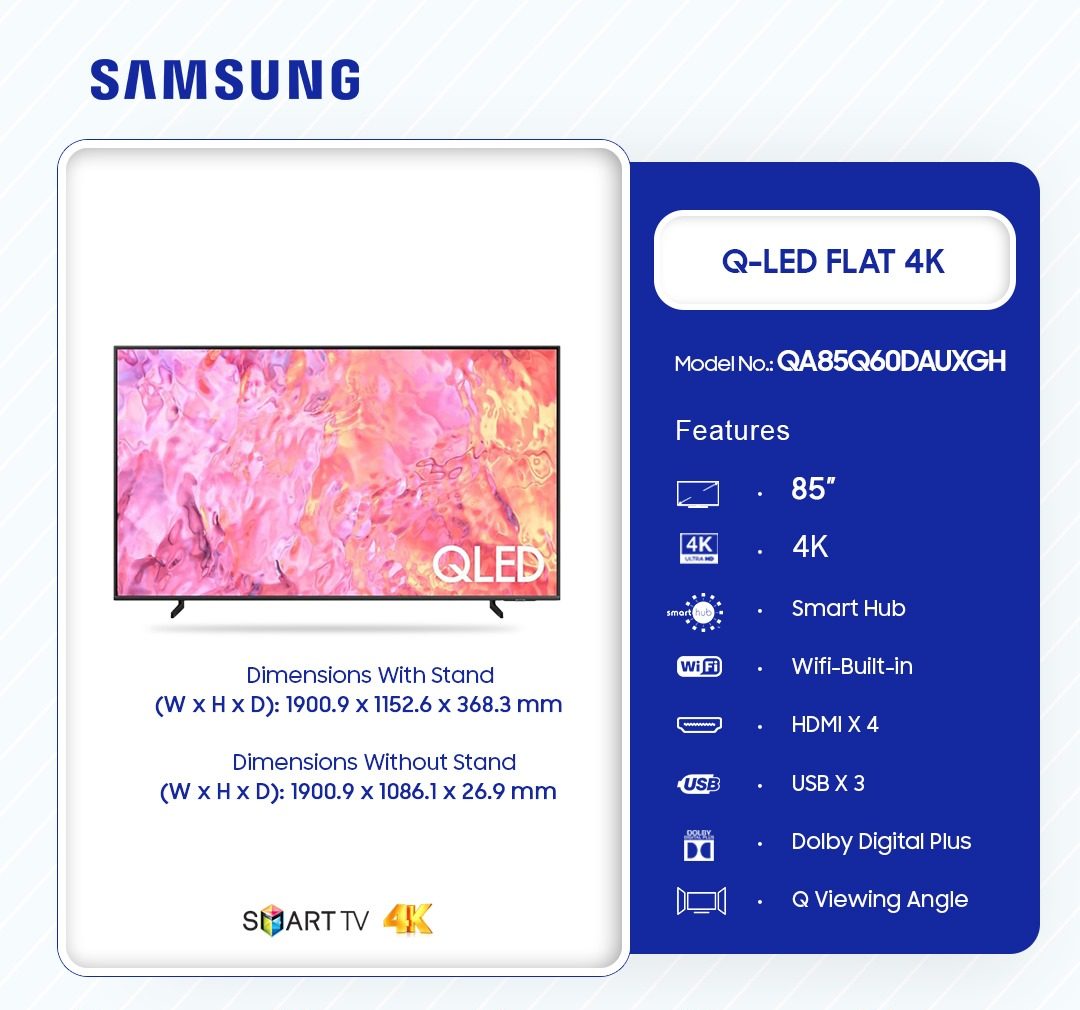 SAMSUNG 85″INCH Q LED FLAT 4K TELEVISION - Legacy Luxury Store