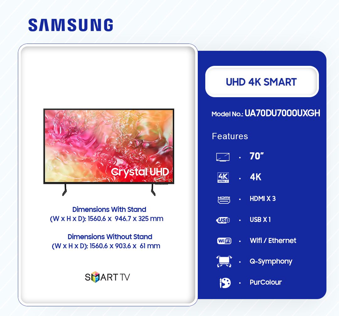 SAMSUNG UHD SMART 4K 70′ INCH TELEVISION - Legacy Luxury Store